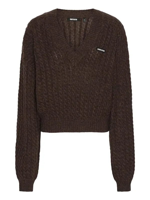 ROTATE BY BIRGER CHRISTENSEN Wrap Front V-neck Cropped Sweater - Potting Soil
