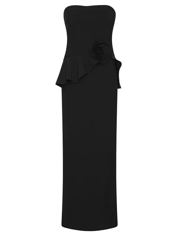 ROTATE BY BIRGER CHRISTENSEN Strapless Maxi Dress With Floral Applique - Black
