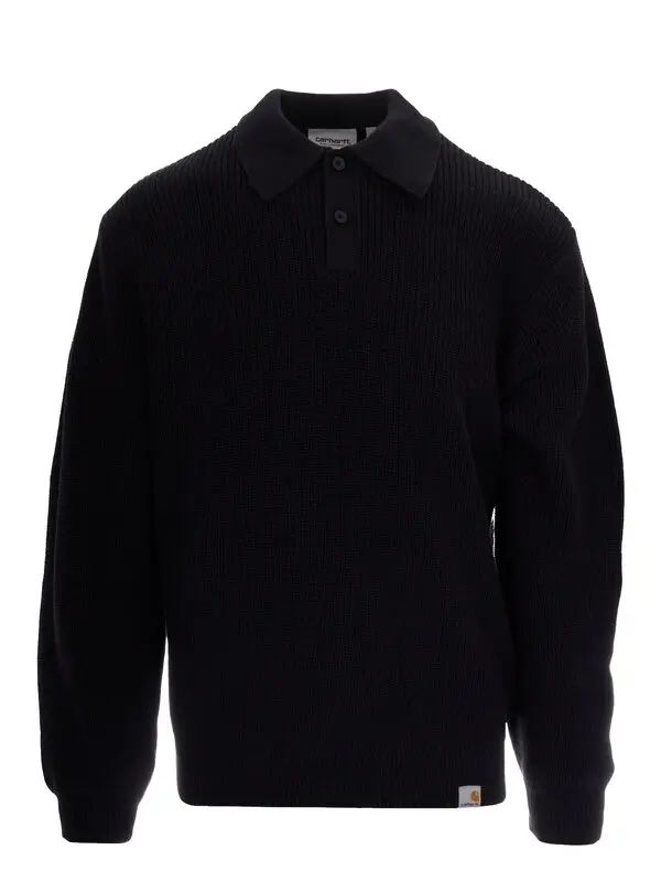Carhartt Work In Progress Ribbed Knit Long Sleeve Polo Sweater - Black