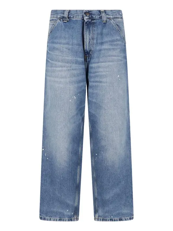 Carhartt Work In Progress Relaxed Wide-leg Jeans With Paint Splatter - Blue