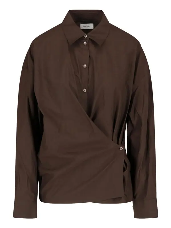 LEMAIRE Wrap Front Button-up Shirt - Brown