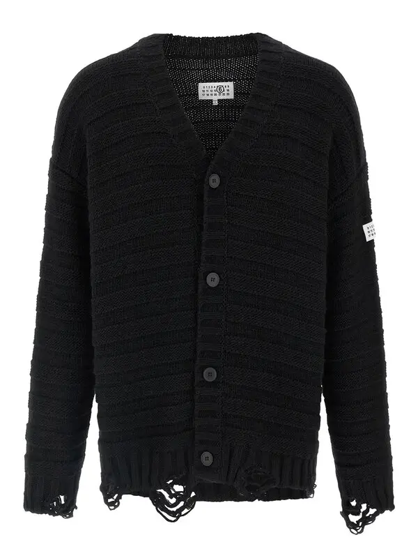 MAISON MARGIELA Distressed V-neck Cardigan - Black