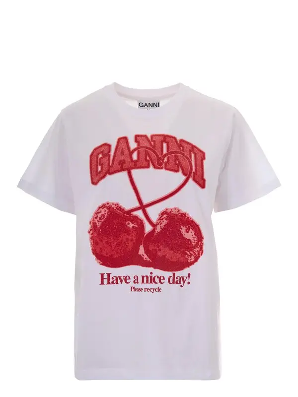 GANNI Organic Cotton Cherry Print T-shirt - White