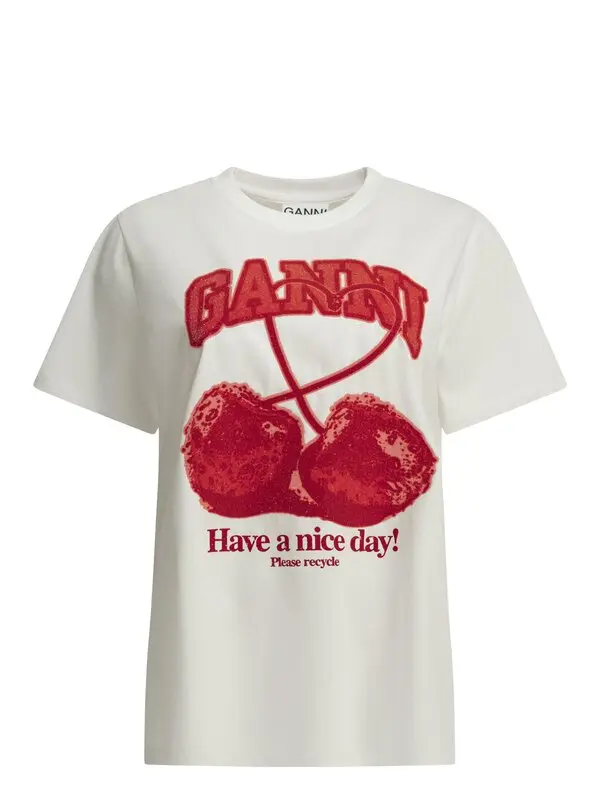 GANNI Organic Cotton Cherry Print T-shirt - White