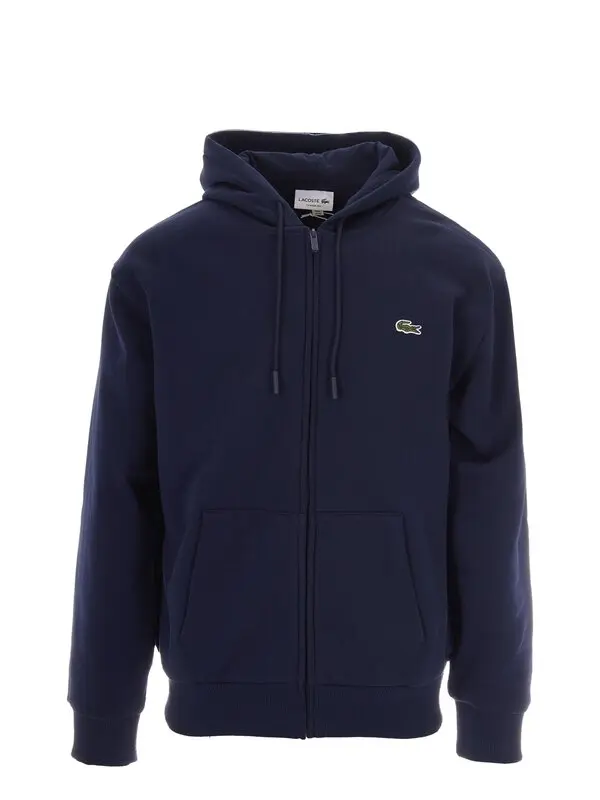 Lacoste Zip-up Hooded Sweatshirt With Embroidered Logo - Navy Blue