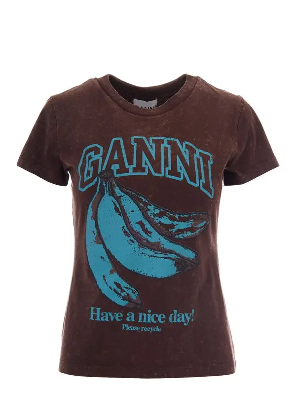 GANNI Graphic Short Sleeve T-shirt - Chicory Coffee