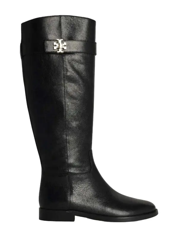 Tory Burch Caprine Leather Knee-high Boots With Logo Detail - Black