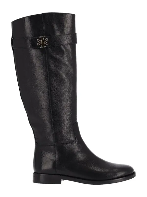 Tory Burch Caprine Leather Knee-high Boots With Logo Detail - Black