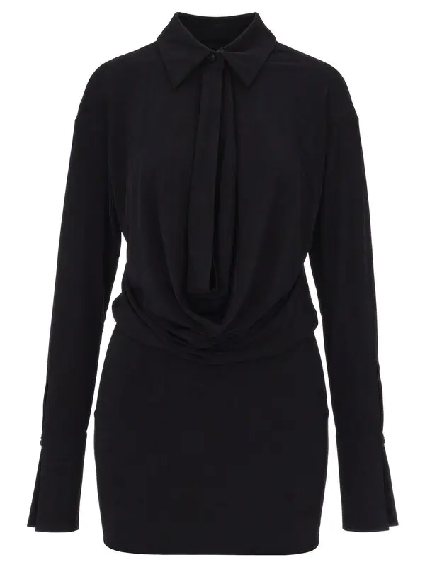 Andamane Long Sleeve Tie Neck Mini Dress - Black