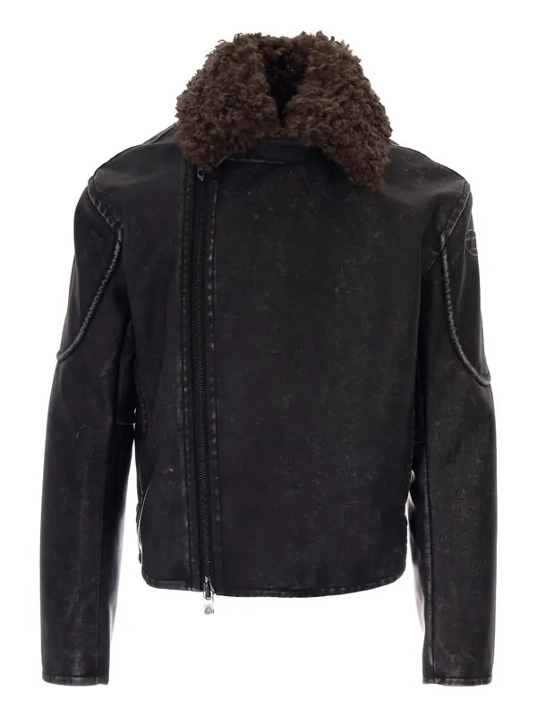 DIESEL® Shearling Collar Zip Front Jacket - Black