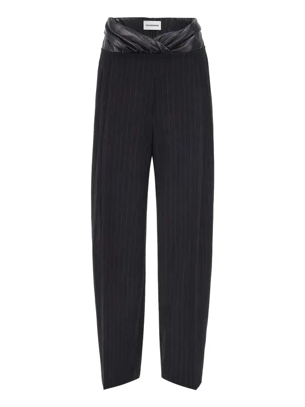 Andamane Pinstriped Wide-leg Trousers With Twisted Waistband - Black/white
