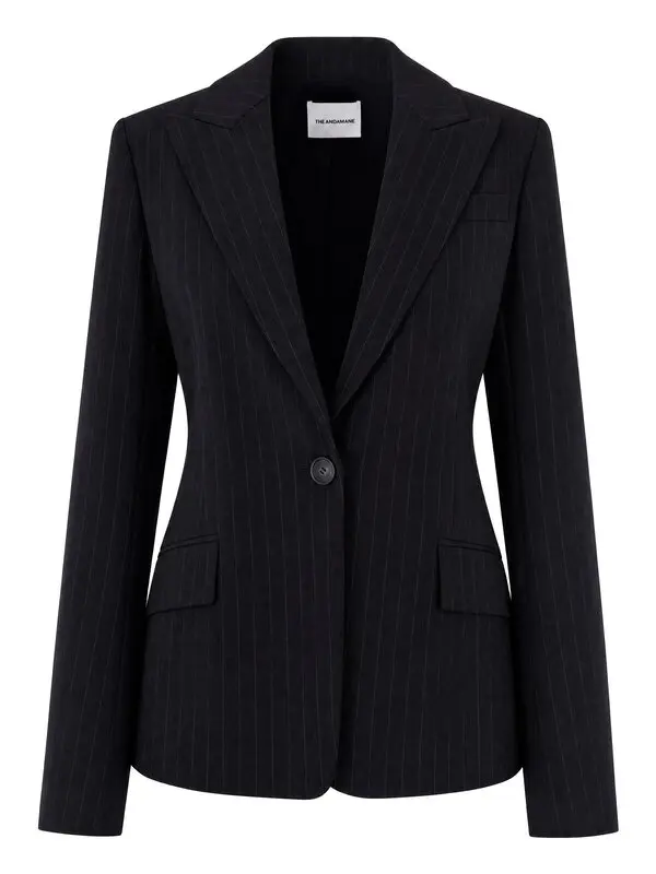 Andamane Tailored Pinstripe Single-breasted Blazer - Black/white