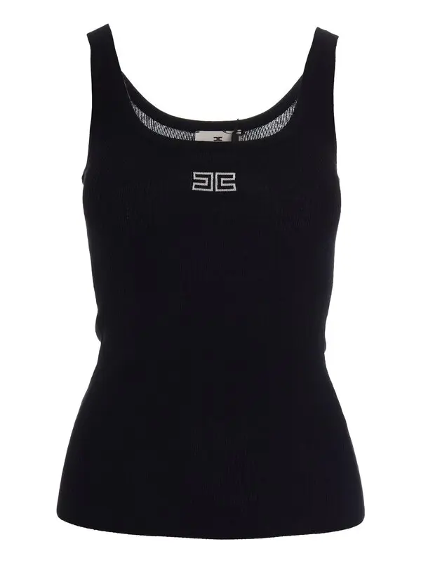 Elisabetta Franchi Logo-embroidered Ribbed Tank Top - Nero/burro