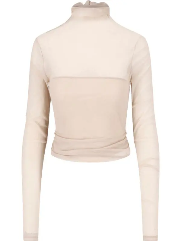 LEMAIRE Lemere Sheer Fitted Turtleneck Top - Cream