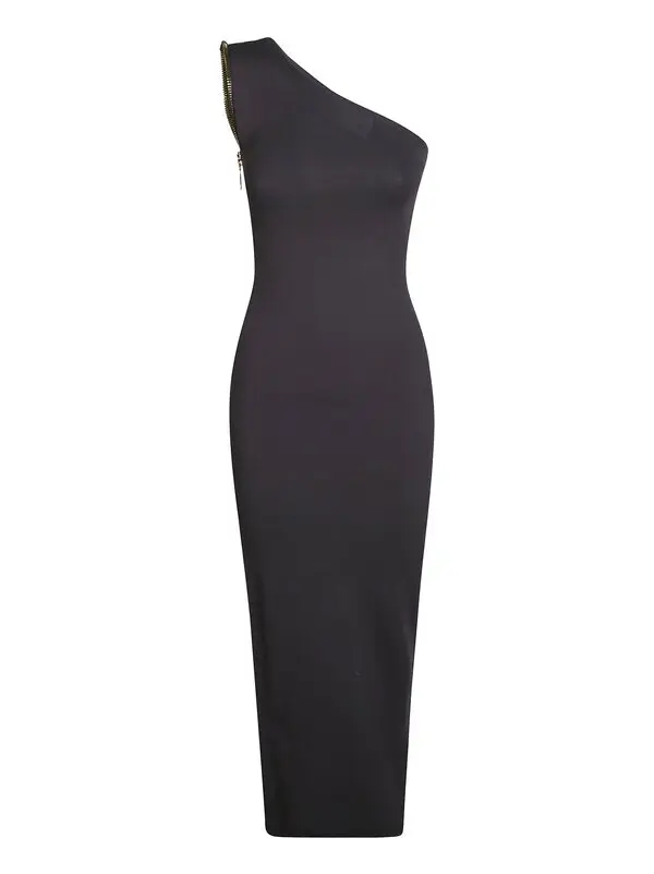 Elisabetta Franchi One-shoulder Knit Dress With Zipper Detail - Marrone