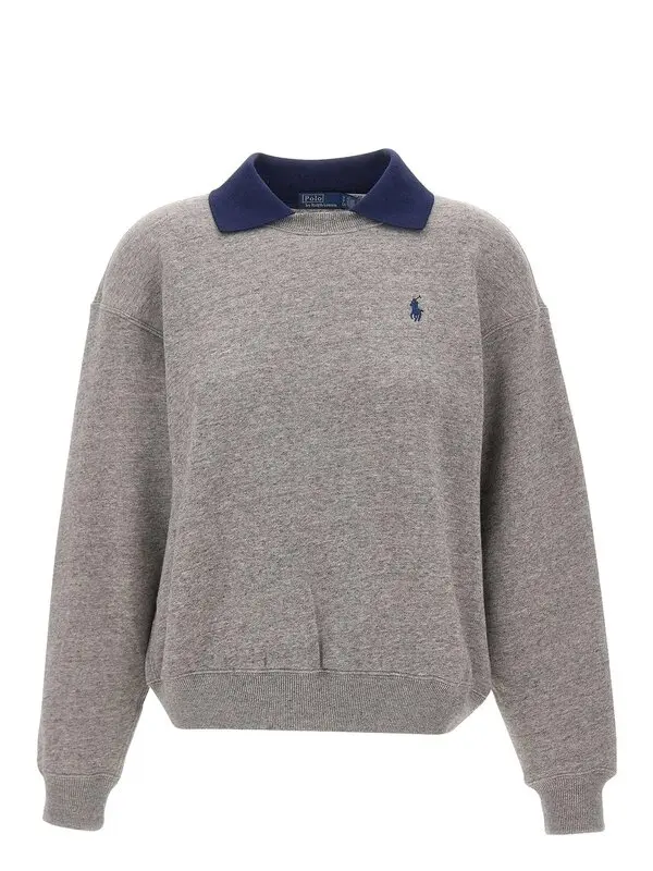 Polo Ralph Lauren Ribbed Knit Polo Collar Crew Neck Sweater - Grigio