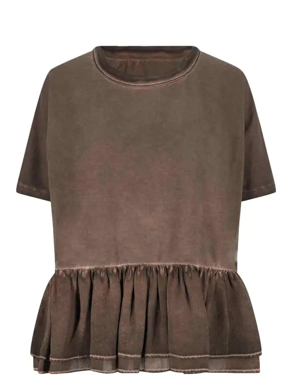 UMA WANG Short Sleeve Peplum Top - Brown