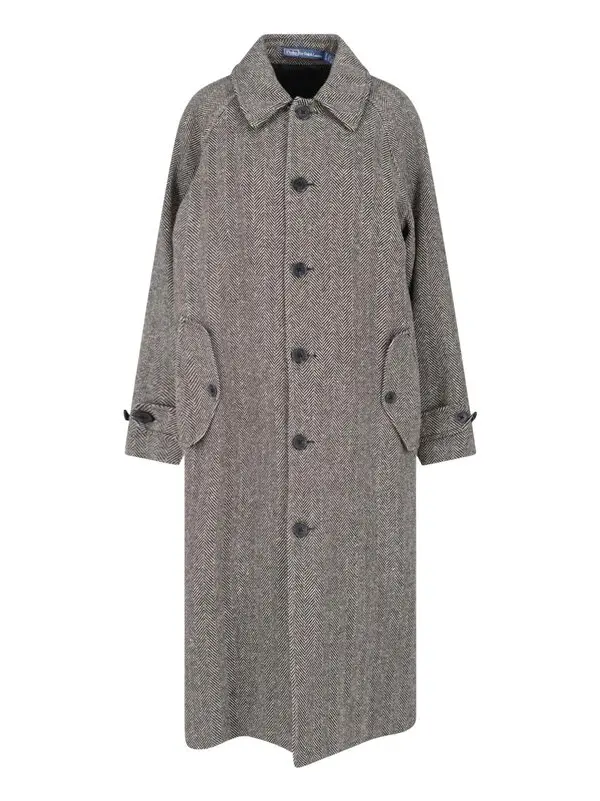 Polo Ralph Lauren Herringbone Wool Blend Long Coat - Black