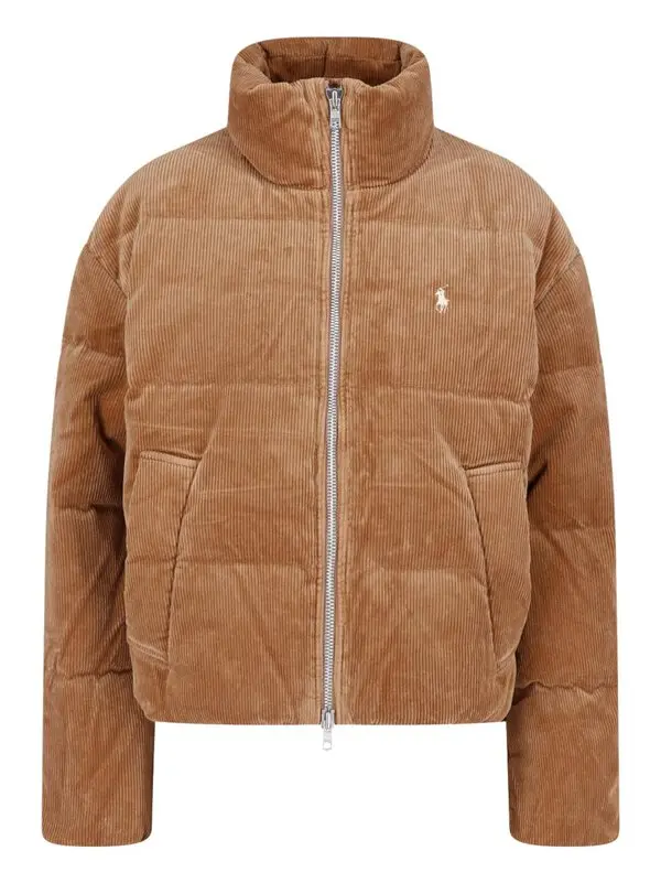 Polo Ralph Lauren Quilted Corduroy Cropped Puffer Jacket - Brown