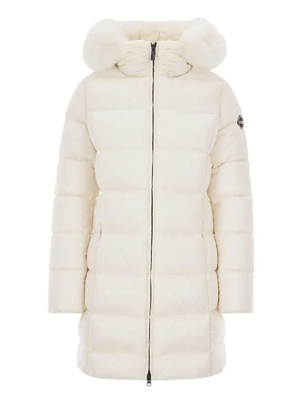 COLMAR Long Puffer Coat With Faux Fur Hood - Tofu
