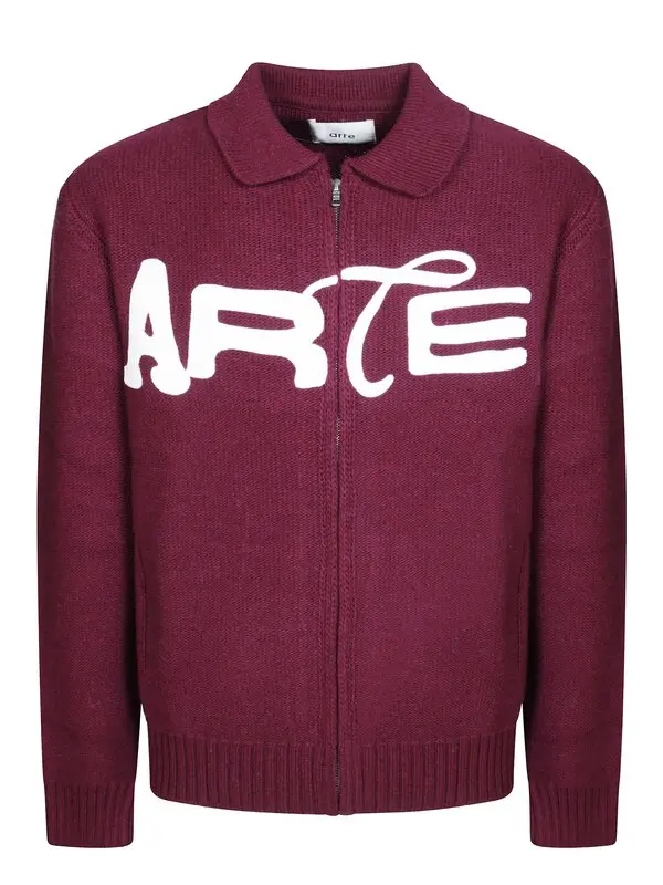 ARTE Zip-up Cardigan With Logo - Bordeaux