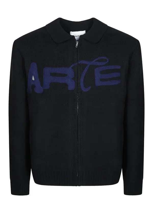 ARTE Zip-up Cardigan With Logo - Nero