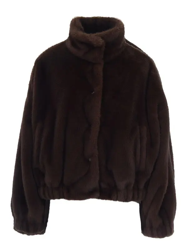 Max Mara Faux Fur Cropped Jacket With Stand Collar - Visone