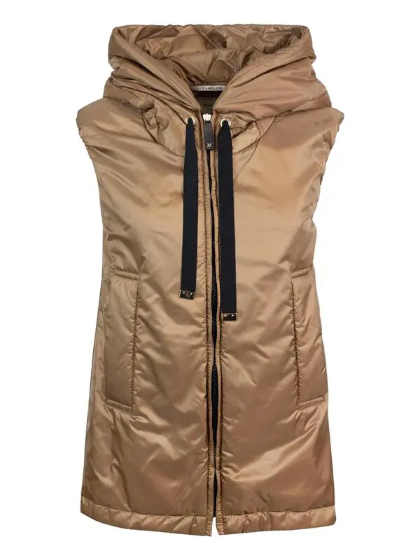 Max Mara Long Hooded Puffer Vest - Caramel