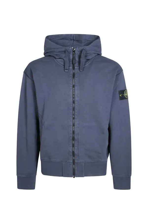 Stone Island Hooded Full Zip Sweater - Blu
