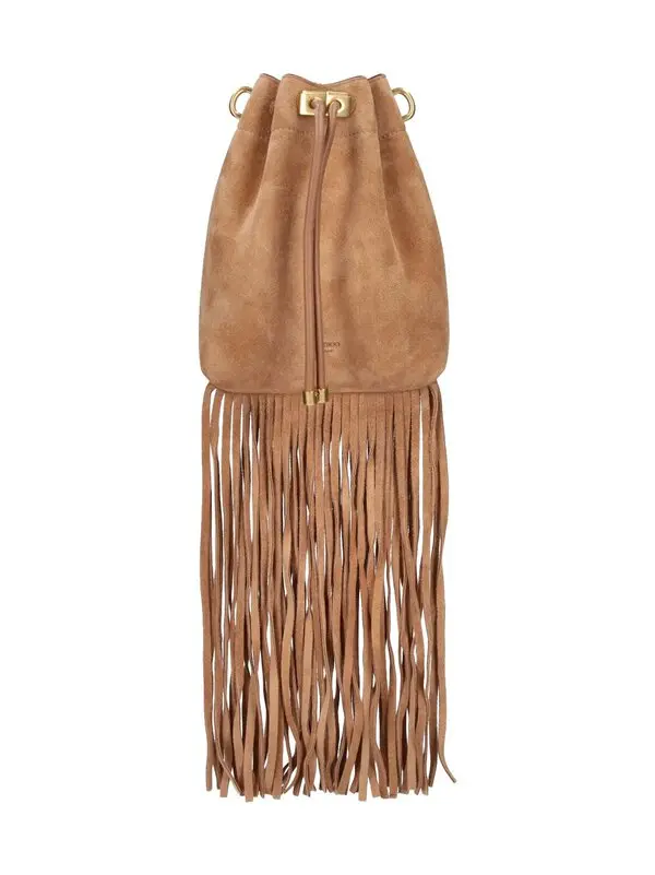 JIMMY CHOO Suede Fringe Bucket Bag - Brown