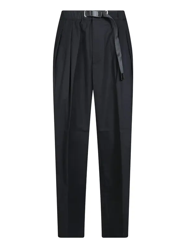 WHITE SAND Technical Flannel Tailored Trousers With Belt - Nero