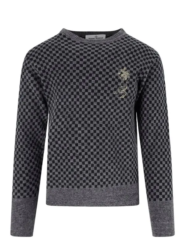 VIVIENNE WESTWOOD Embroidered Check Crewneck Sweater - Grey