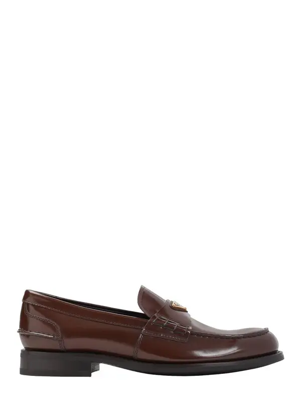 Prada Brushed Leather Loafers - Brown