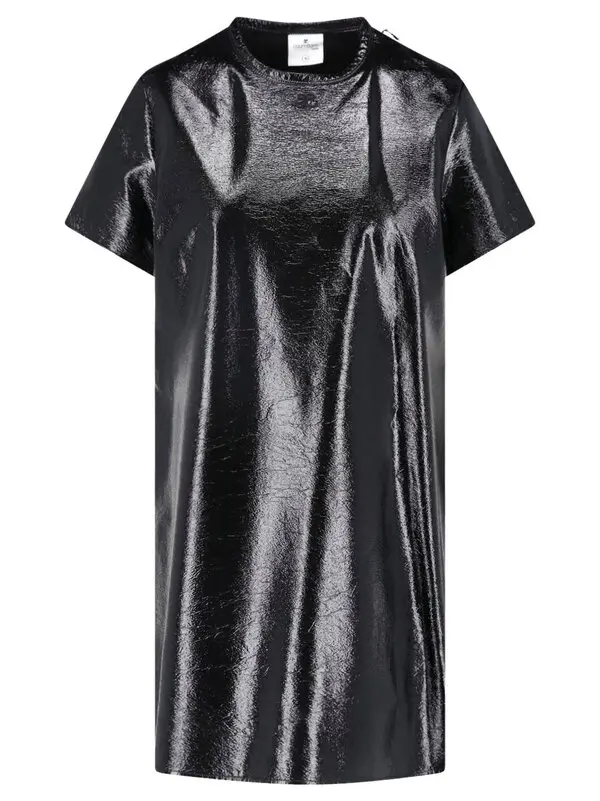 COURREGES Shiny Finish Crewneck Shift Dress - Black