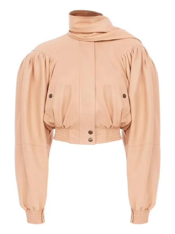 Chloé Short Leather Jacket With Removable Scarf - Rosa