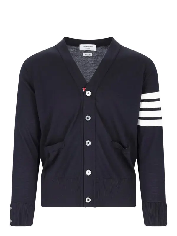 Thom Browne V-neck Cardigan With Signature Stripes - Blue