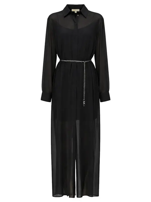 Michael Kors Sheer Maxi Shirt Dress With Chain Belt - Black