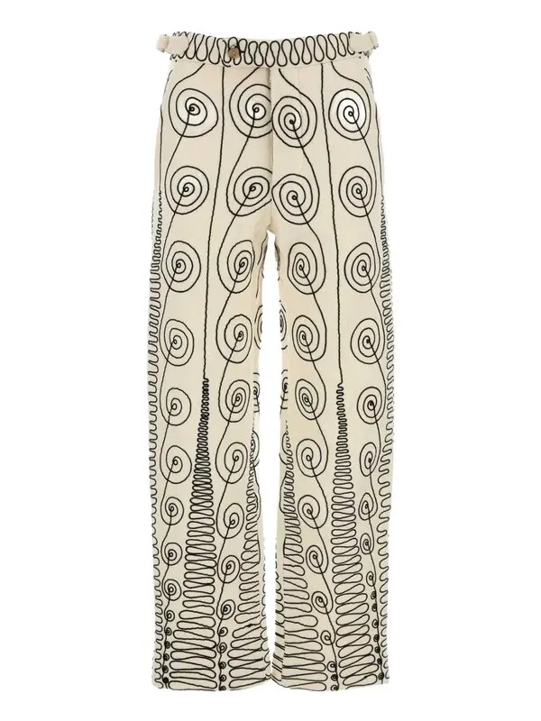 BODE Embroidered Wool Quillwork Trousers - White