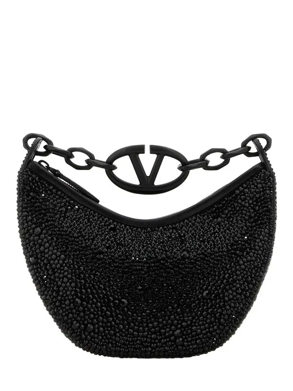 Valentino Garavani Mini Embellished Leather Hobo Handbag - Black