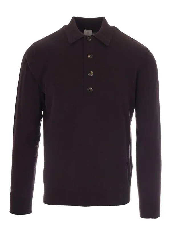 Eleventy Knit Long-sleeve Polo Shirt - Bordeaux