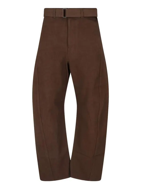 LEMAIRE Cotton Belted Wide-leg Trousers - Brown