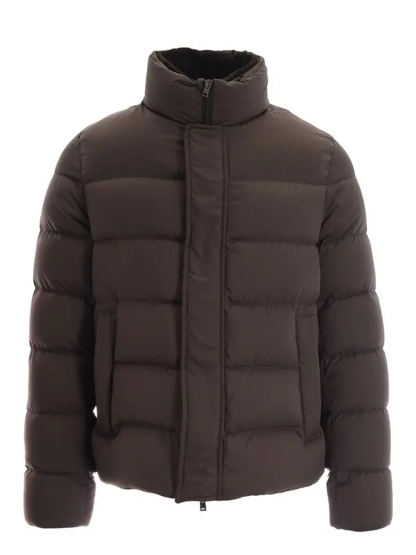 Herno Hooded Puffer Jacket With Stand Collar - Tortora Scuro