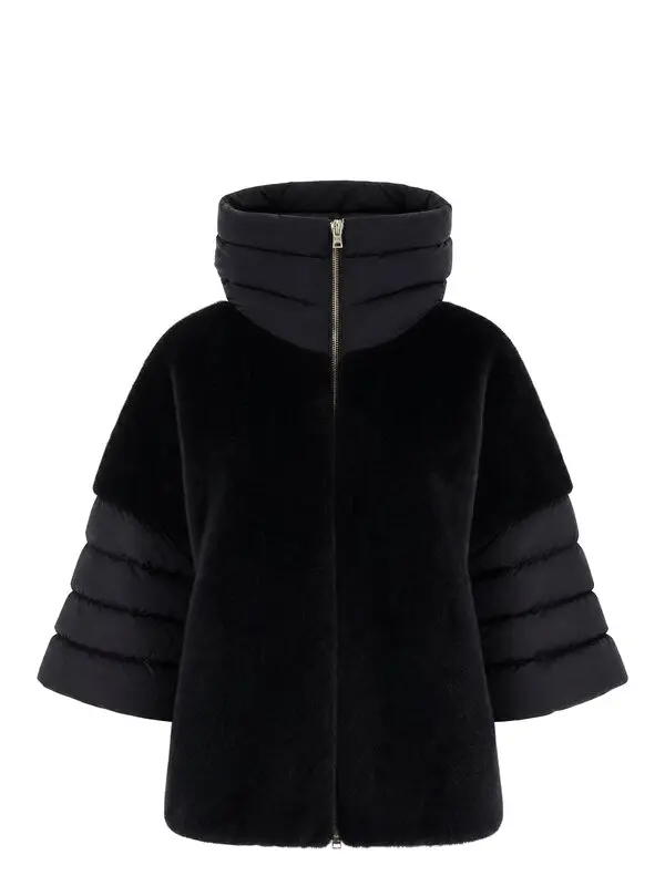 Herno Mixed Media Faux Fur Puffer Jacket - Nero