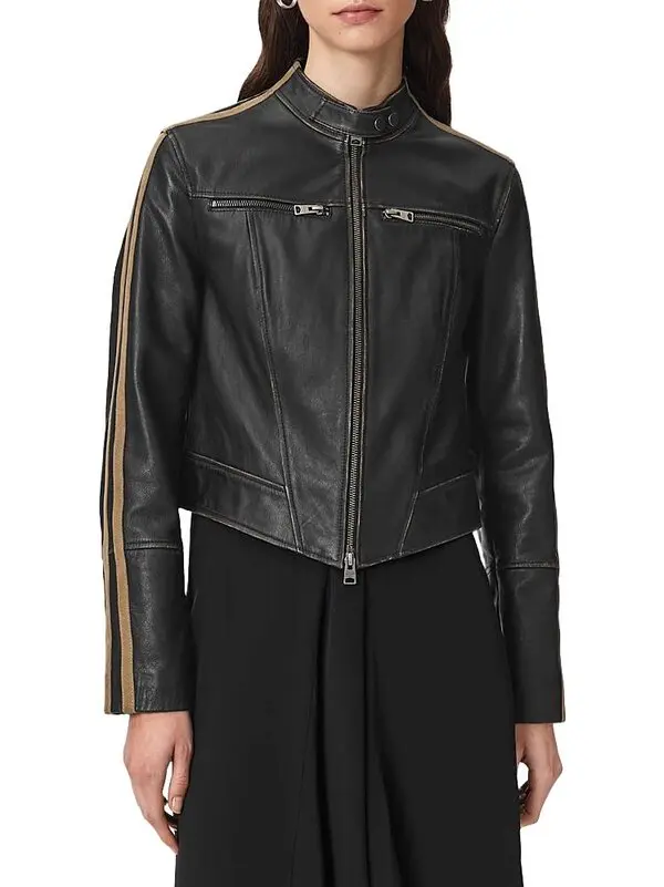 ALLSAINTS Tiggy Leather Biker Jacket - Black/beige