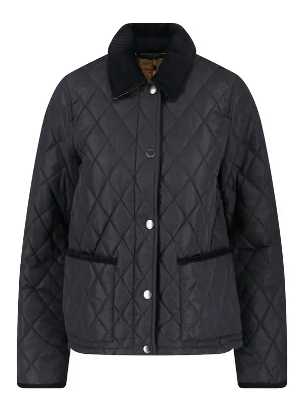 Burberry Quilted Jacket With Corduroy Collar - Black