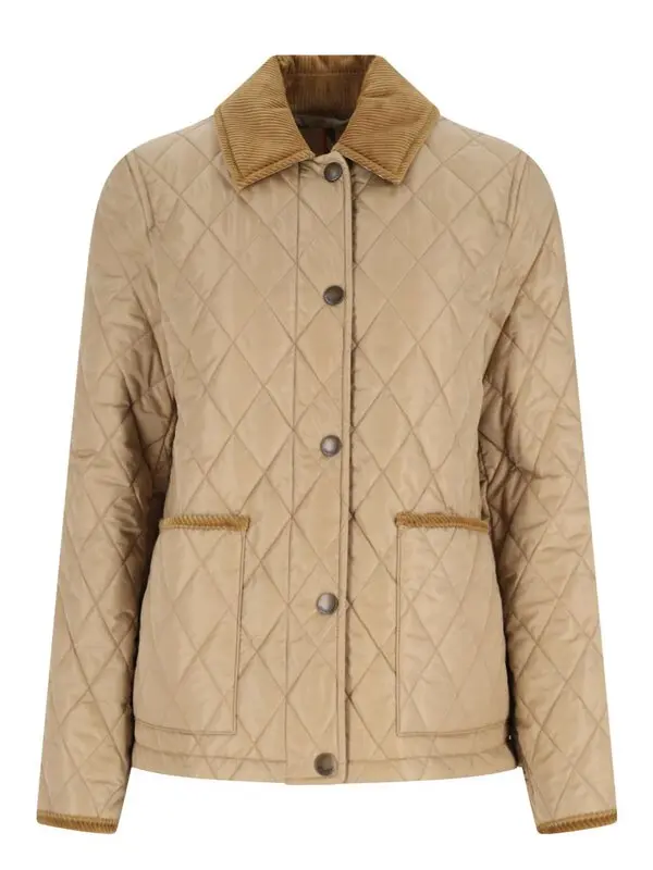 Burberry Quilted Jacket With Corduroy Collar - Cream