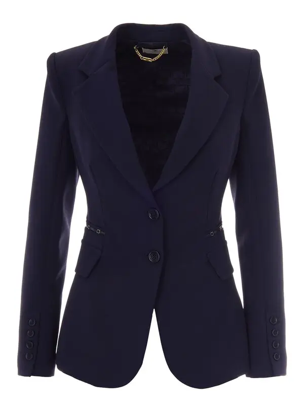 Elisabetta Franchi Tailored Single-breasted Blazer With Chain Detail - Blu Notte
