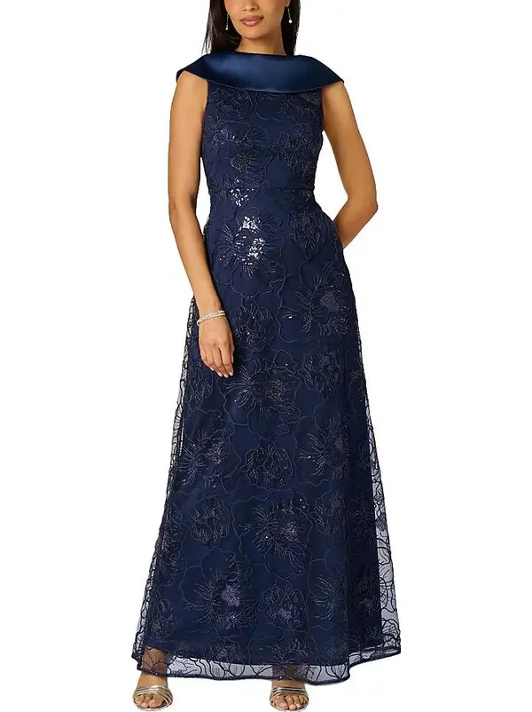 Adrianna Papell Sleeveless Embroidered Gown - Midnight