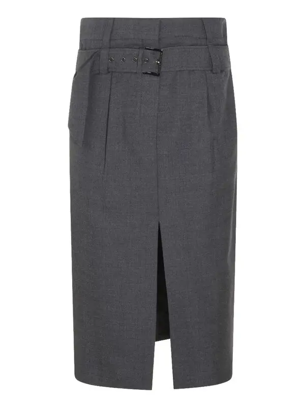 Brunello Cucinelli Wool Belted Midi Skirt - Grey