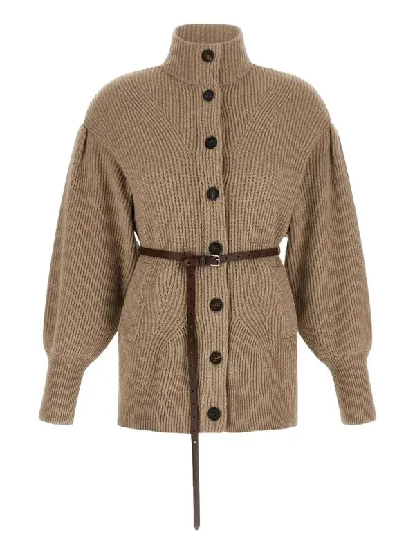 Brunello Cucinelli Belted Wool And Cashmere Cardigan - Brown